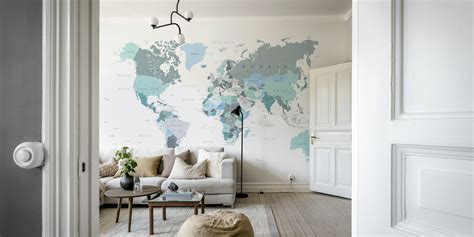 Teal World Map Wallpaper Modern Home Decor
