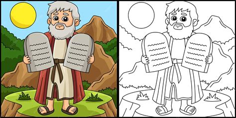 This Coloring Page Shows Moses Holding A Tablet Of The Ten Commandments