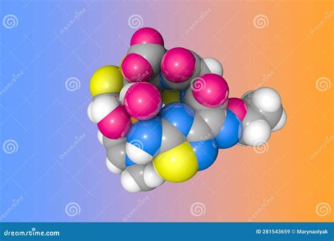 Ceftaroline Fosamil A Cephalosporin Antibiotic Structural Chemical Formula And Molecular Model