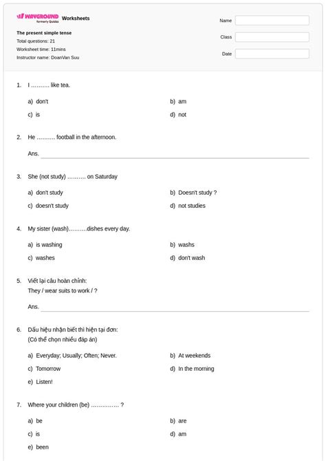 50 Present Simple Tense Worksheets For Class 7 On Wayground Free