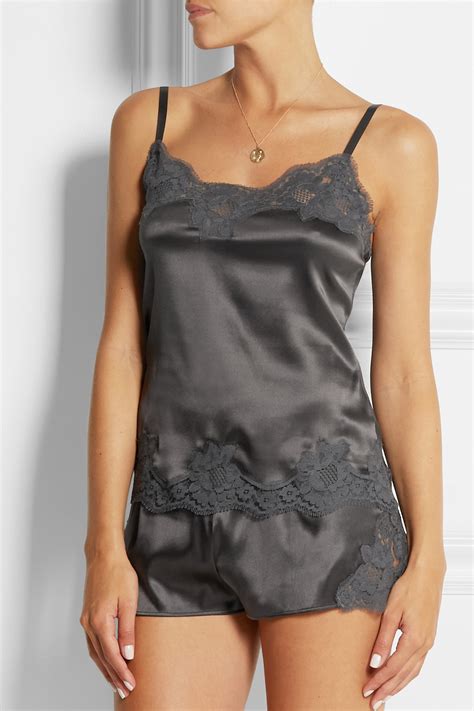 Dolce And Gabbana Lace Trimmed Stretch Silk Satin Camisole In Gray Lyst