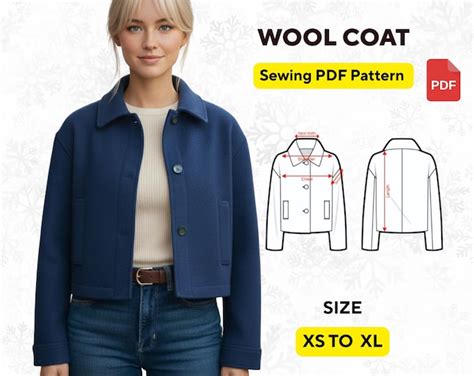 Cropped Wool Jacket Sewing Pattern Boxy Fit Xs Xl Pdf Pattern Etsy