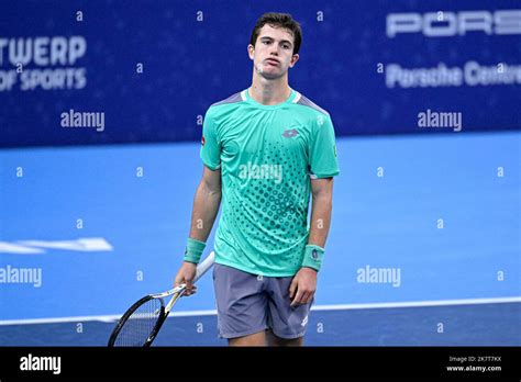 Belgian Gilles Arnaud Bailly Reacts During The Mens Singles First Round Game Between Belgian