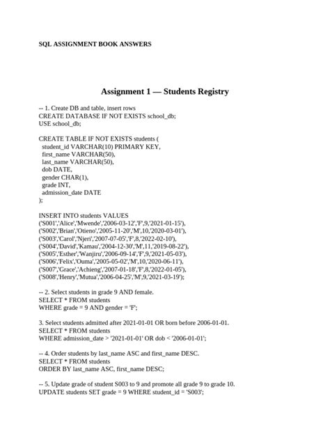 Sql Assignment Solutions And Queries Pdf Sql Data Management