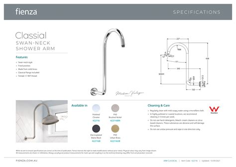 Fienza Classic Round Fixed Swan Neck Shower Arm Urban Brass 422116ub