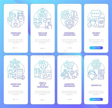 Net Banking Online Blue Gradient Onboarding Mobile App Screen Set Stock