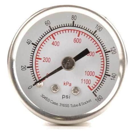 Pressure Gauge 0 To 160 Psi 18 In Mnpt Stainless Steel Silver4fmt5
