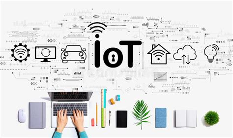 iot theme with person using a laptop stock illustration illustration