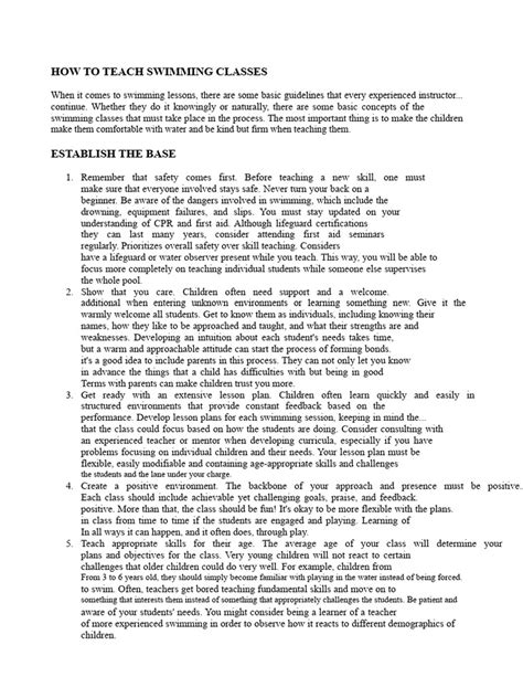 Effective Swimming Class Techniques Pdf Swimming Lesson Plan