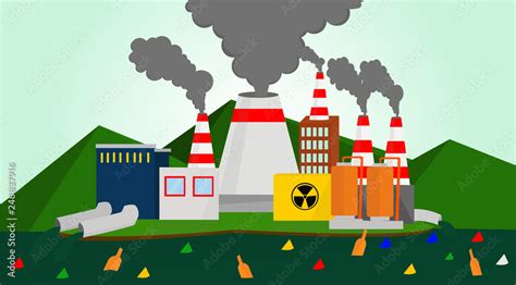 Beautiful Illustration Vector Air Pollution From The Industry For