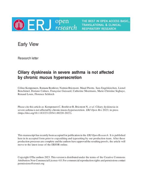 Pdf Ciliary Dyskinesia In Severe Asthma Is Not Affected By Chronic