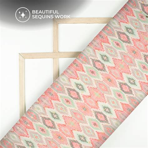 Lovely Geometric Digital Print Stripes Sequins Embroidery Georgette Fa