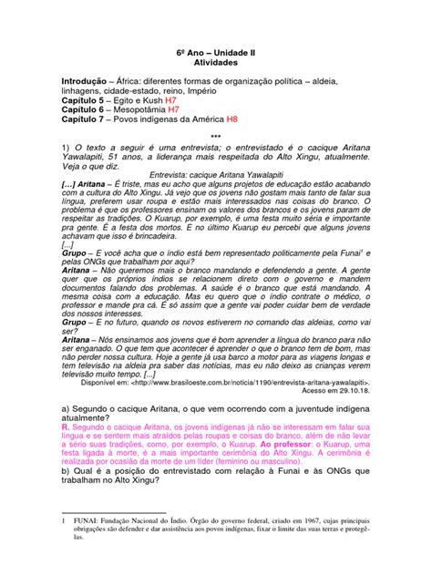 Bloco De Atividades 6 Ano Unidade 2 Pdf Sudão Mesopotâmia