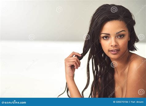 Woman Portrait For Sensual And Face Naked In Bedroom Or Smile And