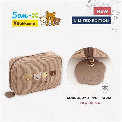 San X Japan Corduroy Zipper Pouch Rilakkuma Snuggling Up To You