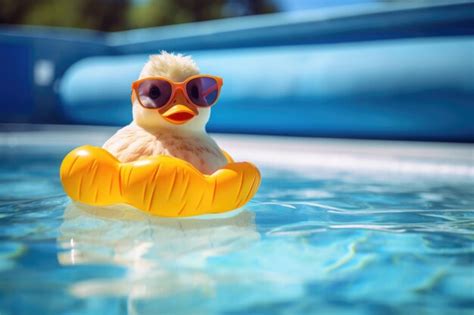 Premium Photo Rubber Duck With Sunglasses On A Pool Float