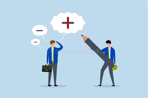 Think Positive Mindset Business Manager With A Pencil To Draw Positive Sign On Employee