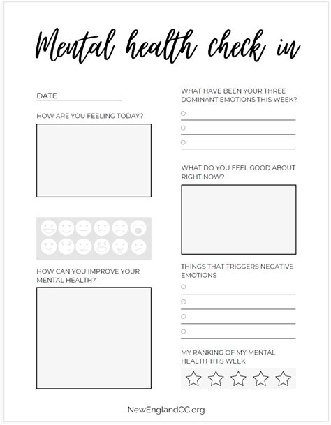Mental Health Check In Worksheet New England Counseling And Consulting