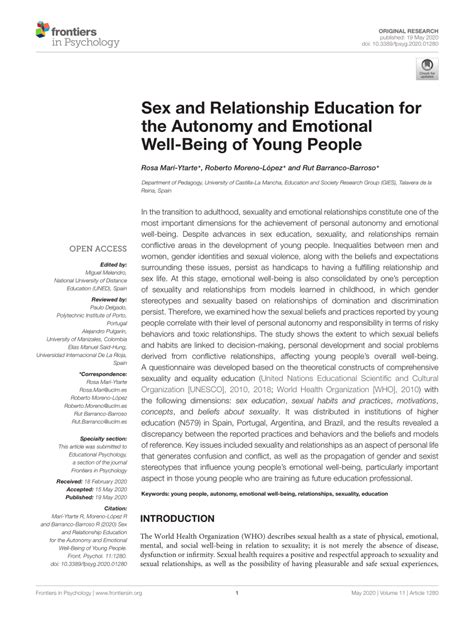 Pdf Sex And Relationship Education For The Autonomy And Emotional