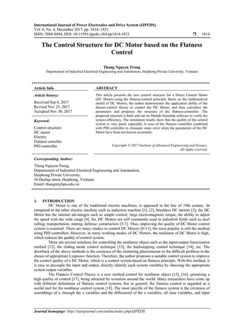 The Control Structure For Dc Motor Based On The Flatness Control Pdf
