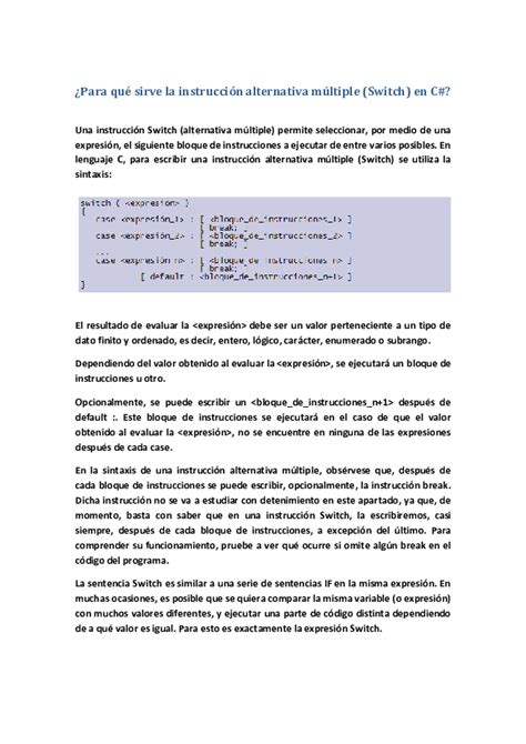 Pdf Para Qué Sirve La Instrucción Alternativa Múltiple Switch En C