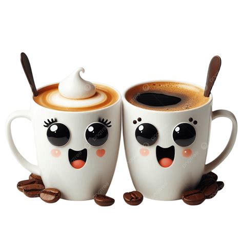 3d Cute Happy Coffee Cup Cartoon With Beans On Transaprent Background