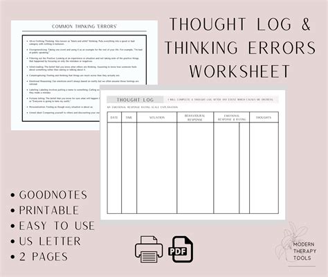 Cbt Thought Log Thinking Errors Sheet Printable Pdf Goodnotes