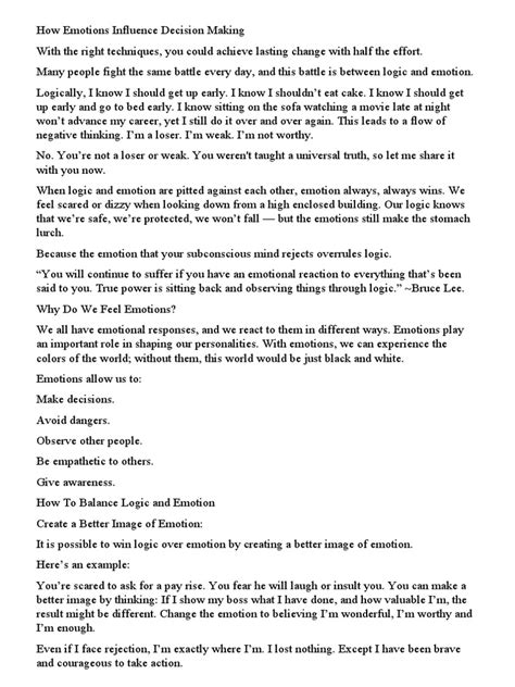 How Emotions Influence Decision Making Pdf Emotions Logic