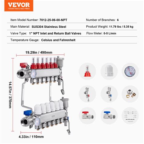 Vevor Radiant Floor Heat Manifold — Stainless Steel System