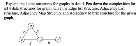 solved explain the 4 data structures for graphs in detail pen down