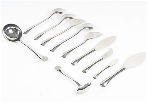 Puiforcat Art Deco 131 Pieces Cutlery Flatware Set Wave Stainless