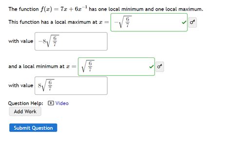 solved the function f x 7x 6x−1 this function has a local