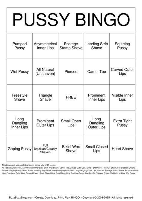 Pussy Bingo Bingo Cards To Download Print And Customize