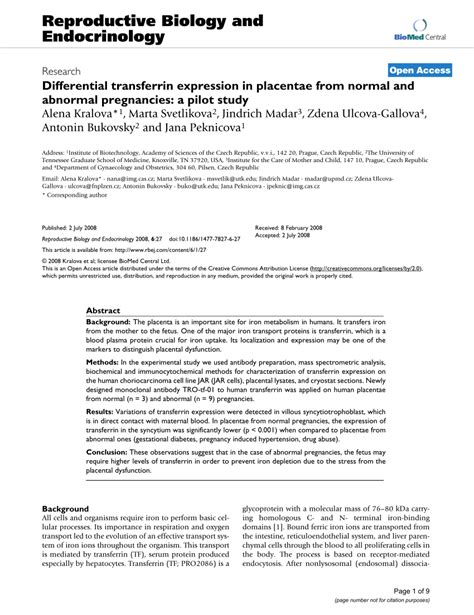 Pdf Differential Transferrin Expression In Placentae From Normal And