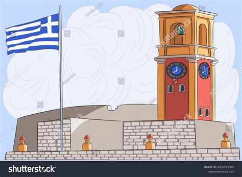 Tower Greek Flag Old Fortress Corfu Stock Vector Royalty Free 2219977389 Shutterstock