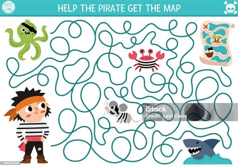 아이들을위한 해적 미로 귀여운 침입자 선장 문어 쥐 상어 게와 보물 사냥 유치원 인쇄 가능한 활동 바다 모험 미로 게임 또는 퍼즐 해적이지도를 얻을 수 있도록 도와주세요