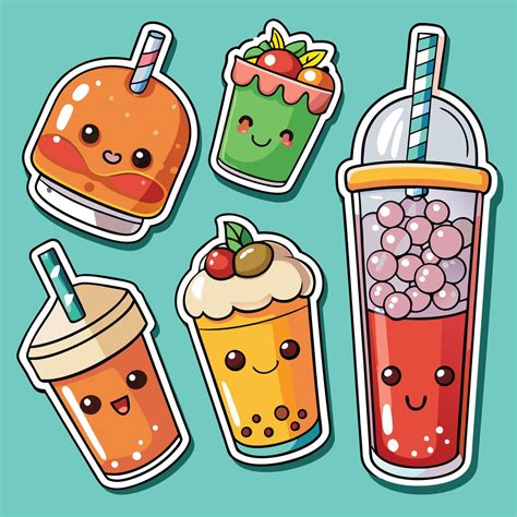 Cute Kawaii Bubble Tea Stickers Set 54631656 Vector Art At Vecteezy