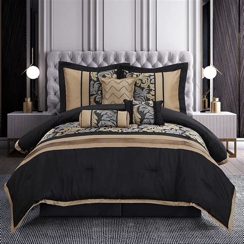 Nanshing Lincoln 7 Piece Blackgold Queen Comforter Set Lincoln7x Q Gl