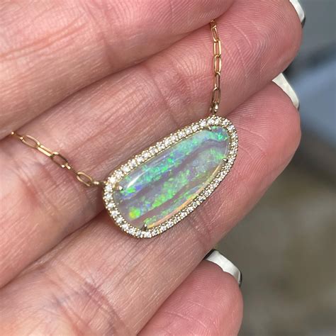 Alpine Reverie Australian Opal Necklace With Diamonds In 14k Gold Nixin Jewelry For Sale At 1stdibs