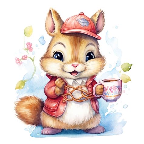 Premium Photo A Drawing Of A Chipmunk Holding A Teacup