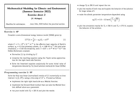 Exercise 02 Mathematical Modeling For Climate And Environment