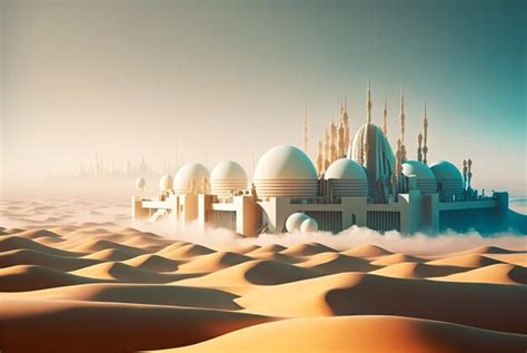 Ciudad Ciberpunk Futurista En Dunas Del Desierto Megalópolis