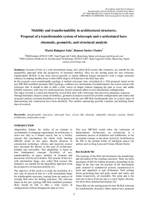 Pdf Mobility And Transformability In Architectural Structures Proposal Of A Transformable