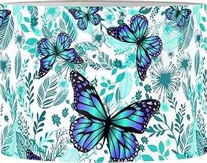 Emoming Contemporary Drum Lampshade Blue Floral Butterflies Lamp Shade