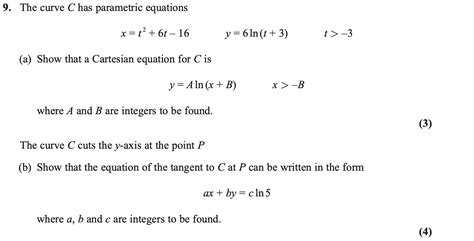 Exam Questions Parametric Equations Examsolutions