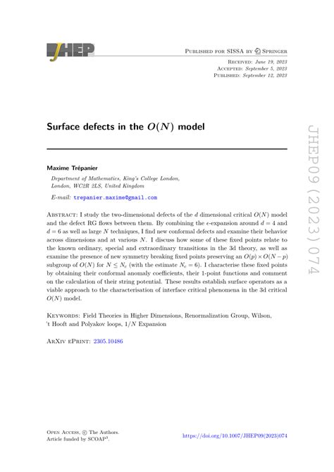 Pdf Surface Defects In The On Model