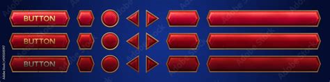 Red Ui Vector Button Animation For Game Interface Cartoon Set Hover