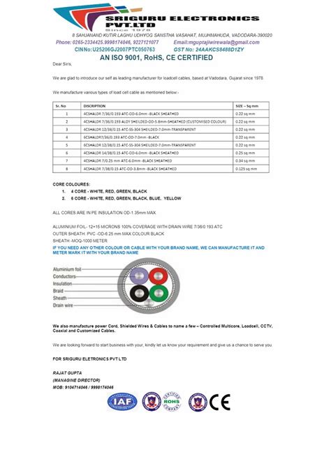 Load Cell Cable At ₹ 17 50 Meter Load Cell Cable In Vadodara Id 2851880990488