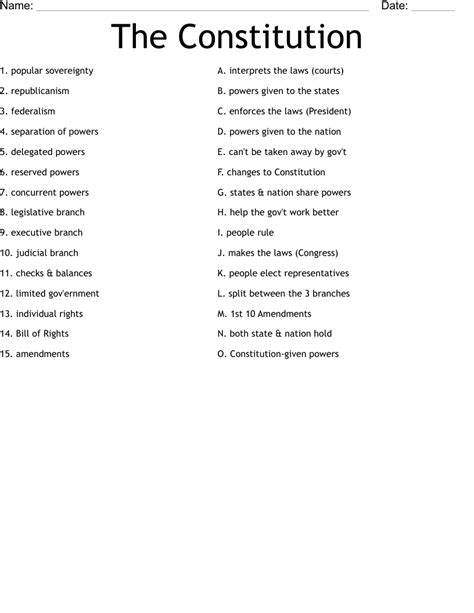 The Constitution Worksheet With Answers Exercises Constitutional Worksheets Library