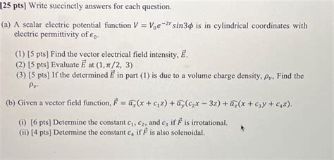 Solved A A Scalar Electric Potential Function Chegg